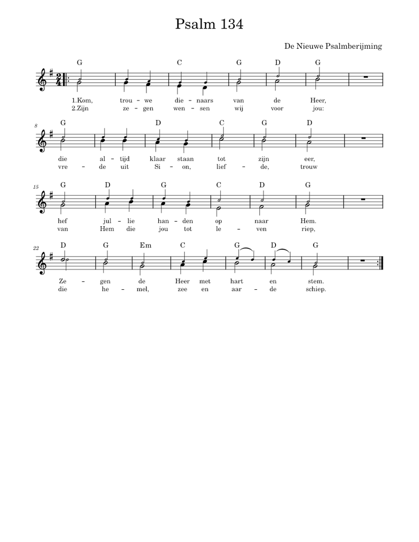 Psalm 134 – De Nieuwe Psalmberijming Sheet music for Trumpet in b-flat ...