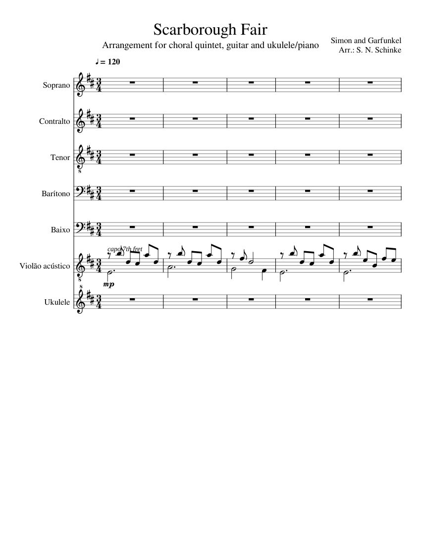Scarborough Fair - Choir quintet/guitar/ukulele Sheet Music for Soprano ...