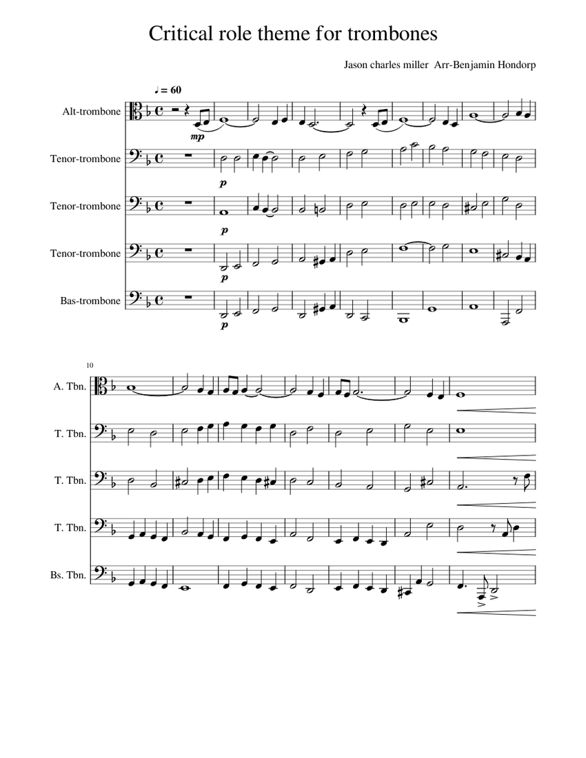 Critical role theme for trombones Sheet music for Trombone tenor ...