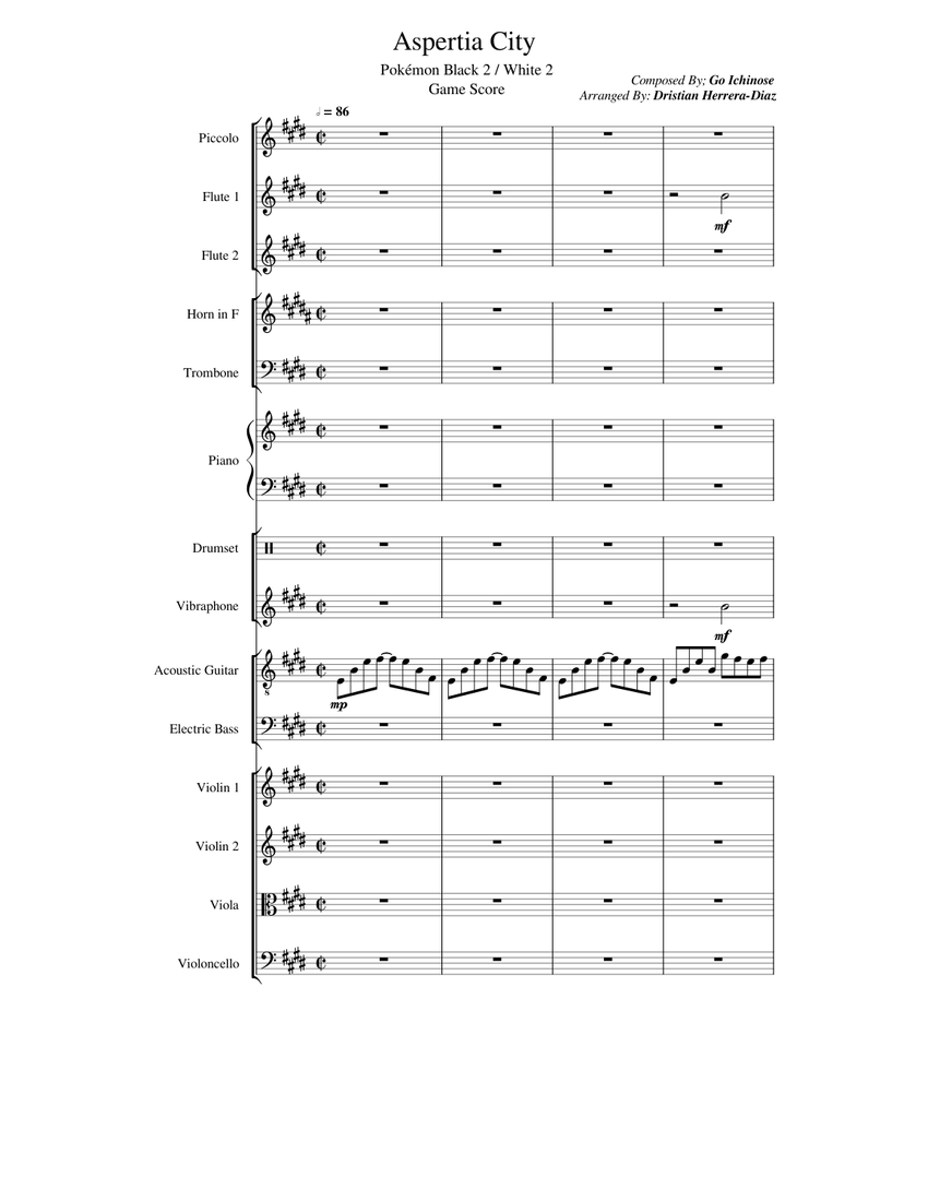 Aspertia City Sheet music for Piano, Trombone, Flute piccolo, Flute ...