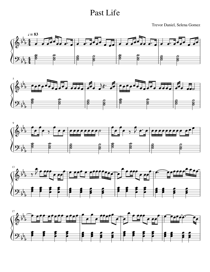 Past Life - Trevor Daniel, Selena Gomez Sheet Music for Piano (Solo ...