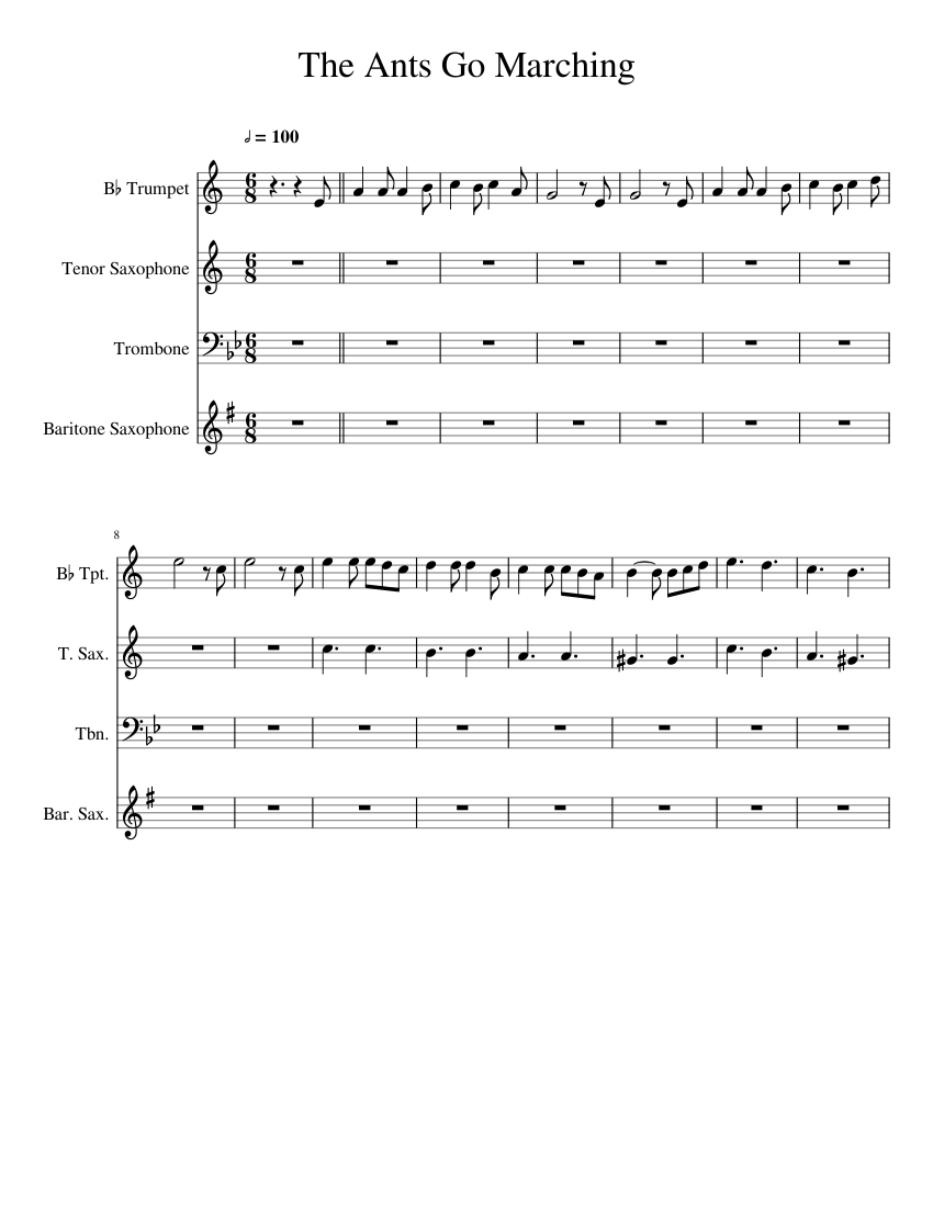 The Ants Go Marching Sheet Music for Trombone, Saxophone tenor ...