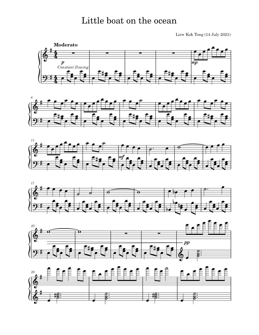 Little boat on the ocean Sheet music for Piano (Solo) | Musescore.com