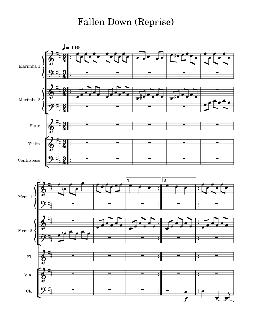 Fallen Down (Reprise) - Toby Fox Sheet music for Flute, Contrabass ...