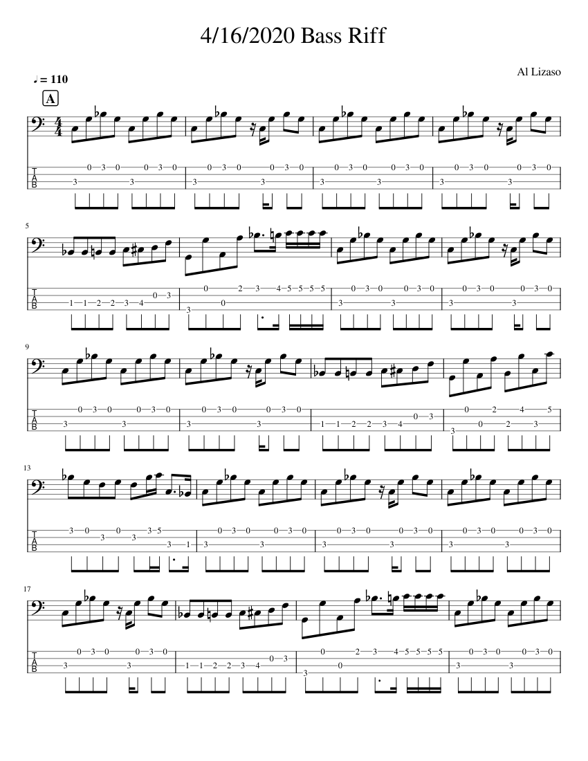 04/16/2020 Bass Riff Sheet Music for Bass guitar (Mixed Duet ...