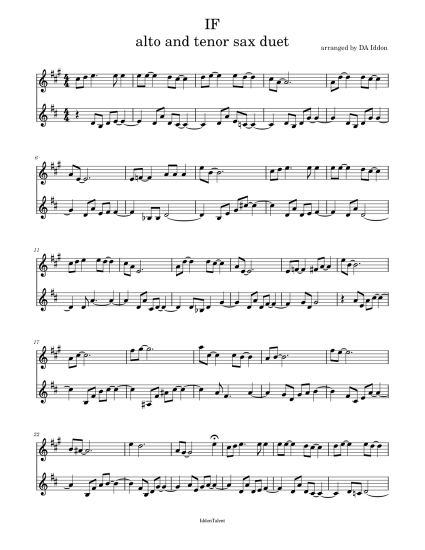 IF - Alto and tenor sax duet Sheet Music for Saxophone alto, Saxophone ...