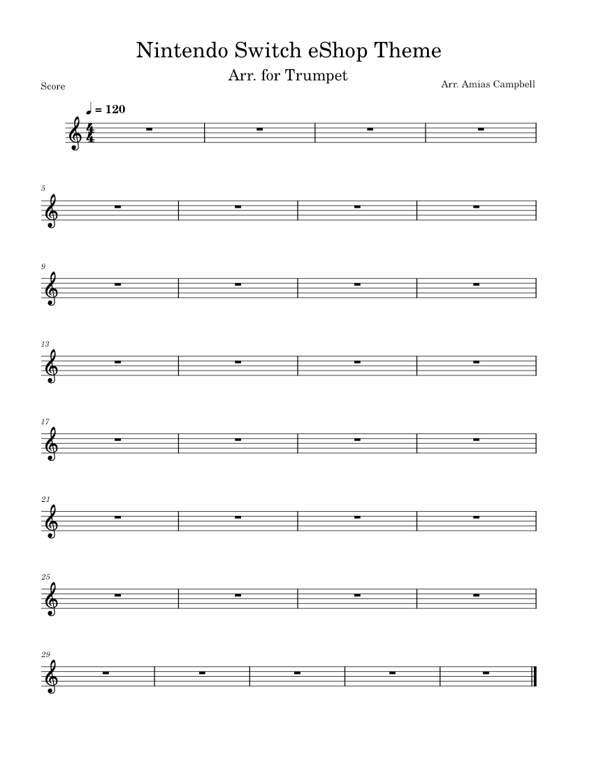 Nintendo Switch Eshop Theme, Arr. for Trumpet Sheet Music for Trumpet ...