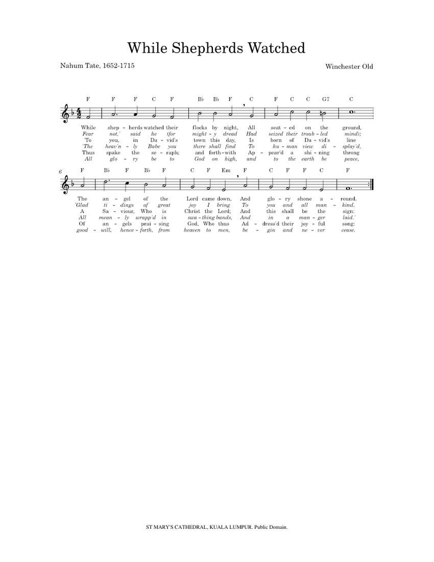 While Shepherds Watched Their Flocks – Misc Traditional (Lead Sheet ...