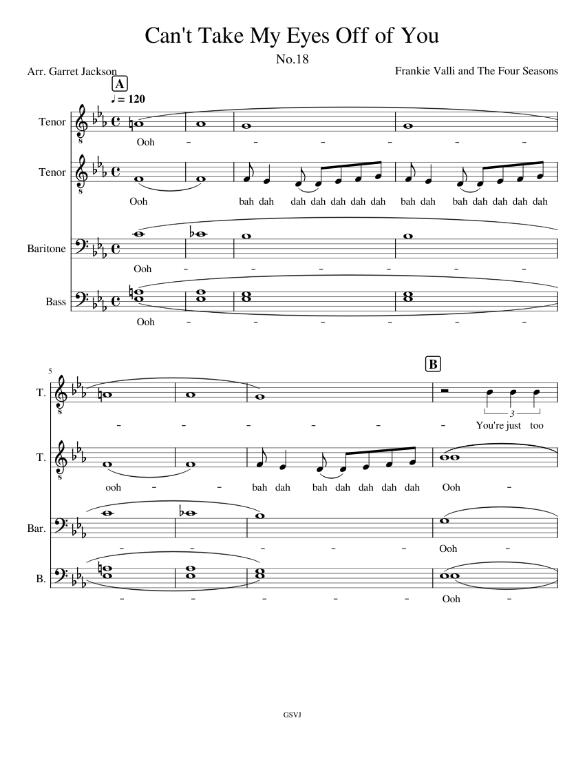 Can't Take My Eyes Off of You Sheet music for Tenor, Bass voice ...