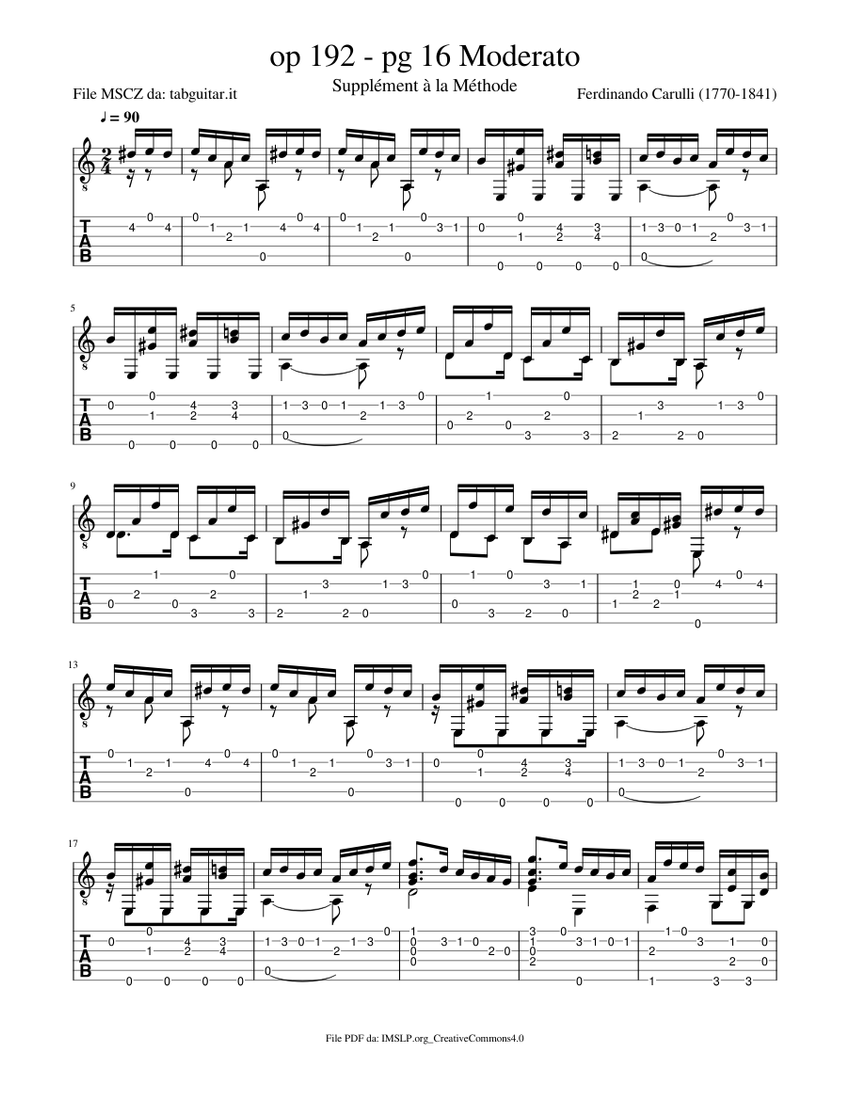 Carulli - op 192 - pg 16 Moderato Sheet music for Guitar (Solo ...