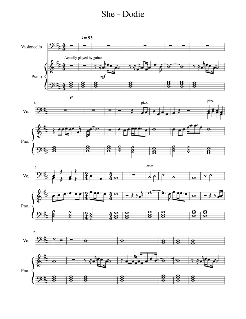 She - Dodie Sheet Music for Piano, Cello (Solo) | MuseScore.com
