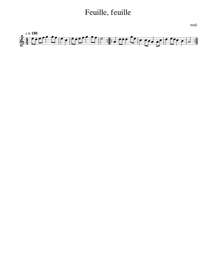Traditional music - Feuille, feuille Sheet music for Piano (Solo) Easy ...