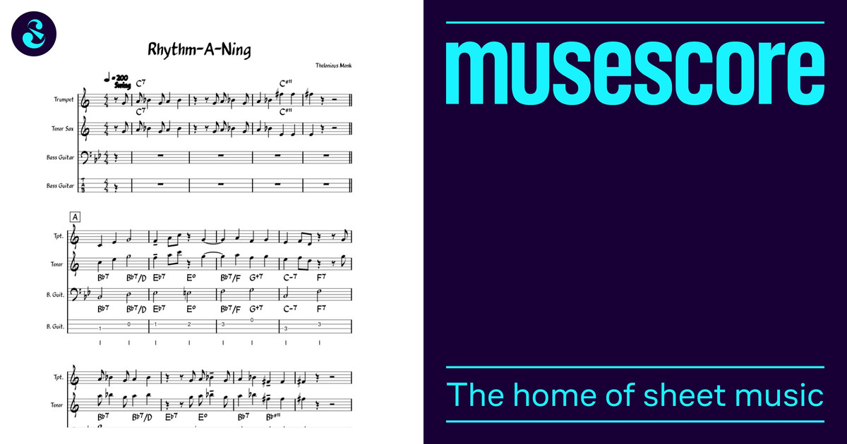 Rhythm-A-Ning–Thelonious Monk Sheet Music for Saxophone tenor, Bass ...