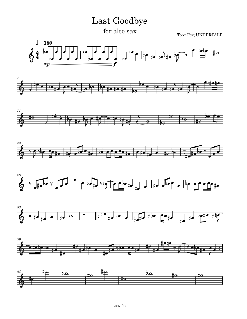 Last Goodbye – Toby Fox Sheet Music for Saxophone alto (Solo ...