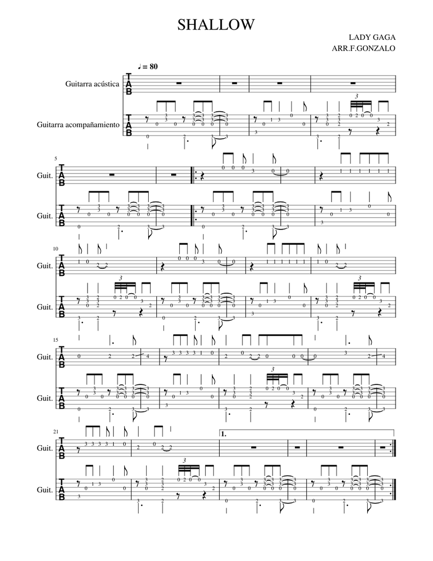 SHALLOW Sheet music for Guitar (Mixed Duet) | Musescore.com