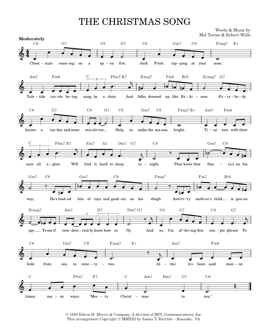 The Christmas Song [lead sheet - key of C] Sheet Music with Chords for ...