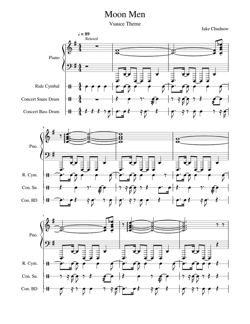 Moon Men Sheet Music for Piano, Snare drum, Bass drum, Ride (Mixed ...