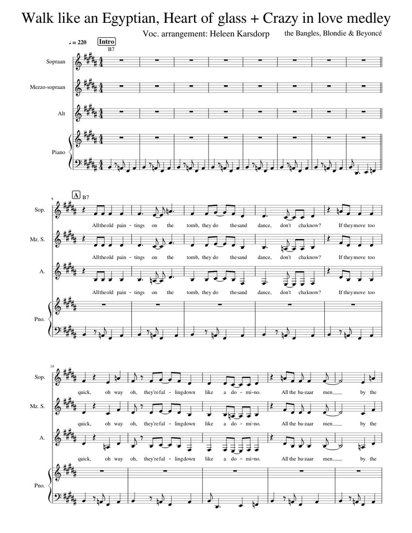 Walk like an Egyptian enz. voc. arr Sheet Music for Piano, Soprano ...