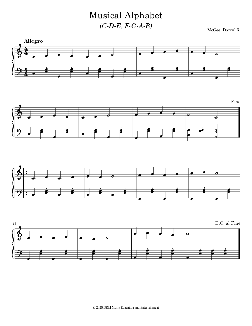 Musical Alphabet (White Keys) Sheet music for Piano (Solo) Easy ...