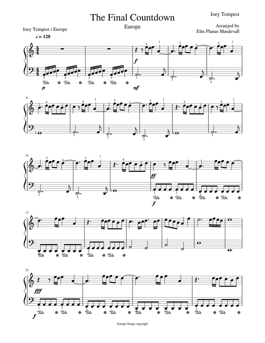The Final Countdown Sheet music for Piano (Solo) | Musescore.com
