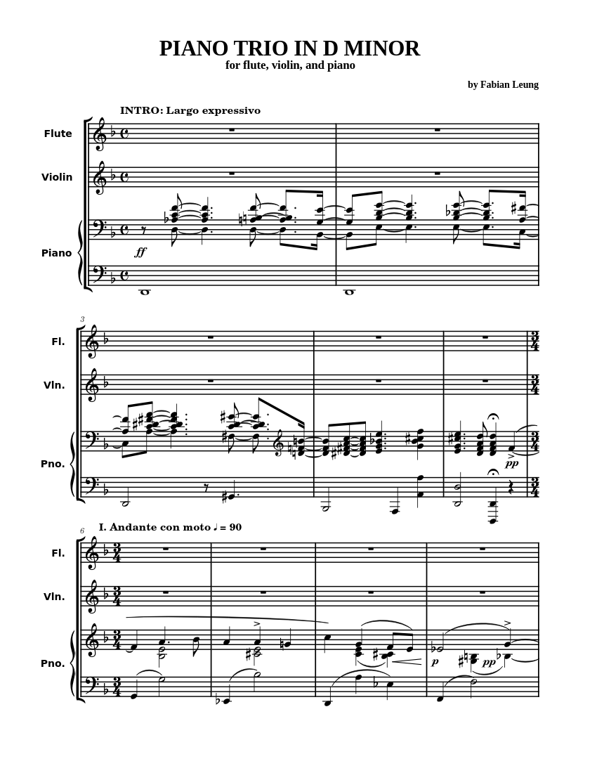 Piano Trio in D Minor Sheet music for Piano, Flute, Violin (Piano Trio ...