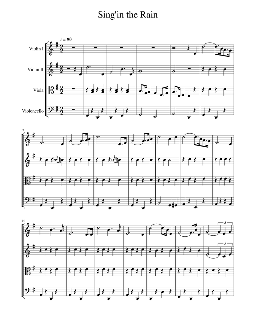 Sing'in_the_Rain string quartet Sheet music for Violin, Viola, Cello ...