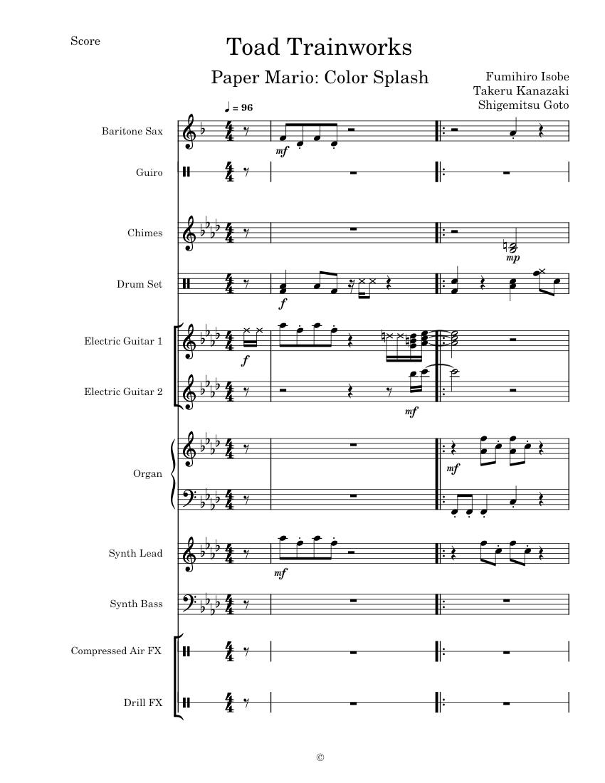 Toad Trainworks (Paper Mario: Color Splash) - Transcribed Score Sheet ...