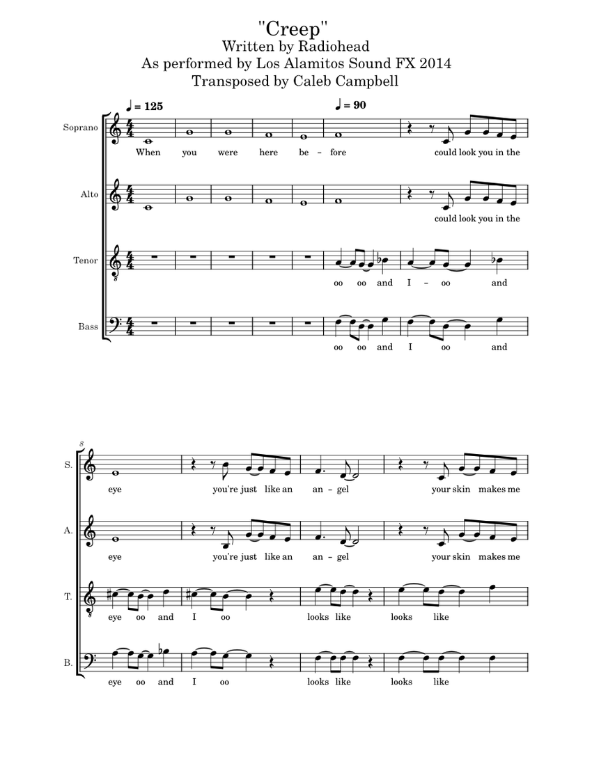 Creep – Radiohead Sheet Music for Soprano, Alto, Tenor, Bass voice ...