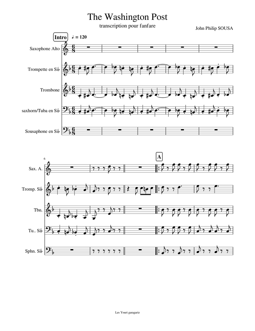 The Washington Post Sheet music for Trombone, Saxophone alto, Trumpet ...