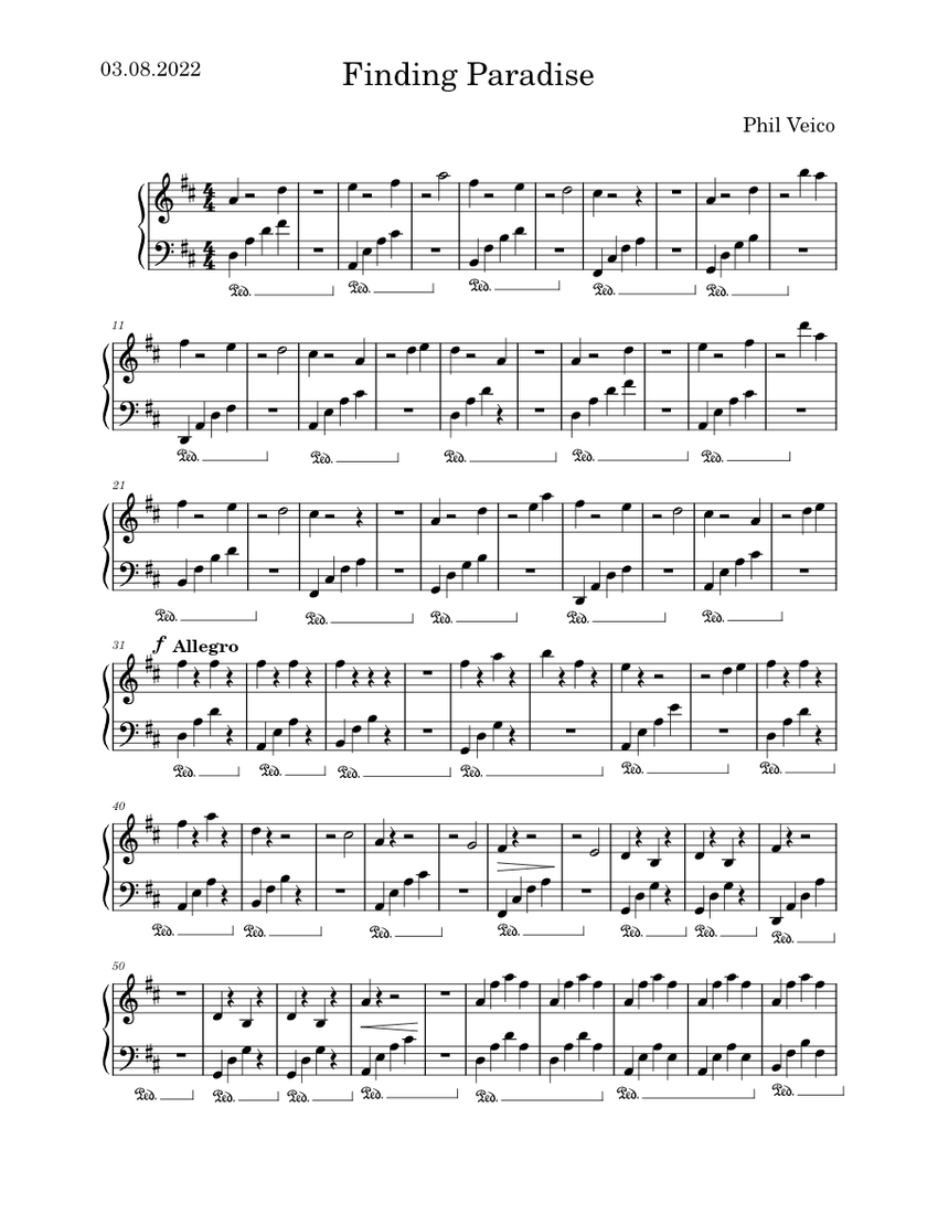 Finding Paradise Sheet music for Piano (Solo) Easy | Musescore.com