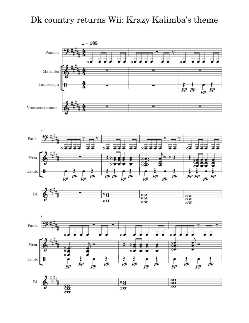 Donkey Kong Country Returns: Krazy Kalimba's chant Sheet Music for ...