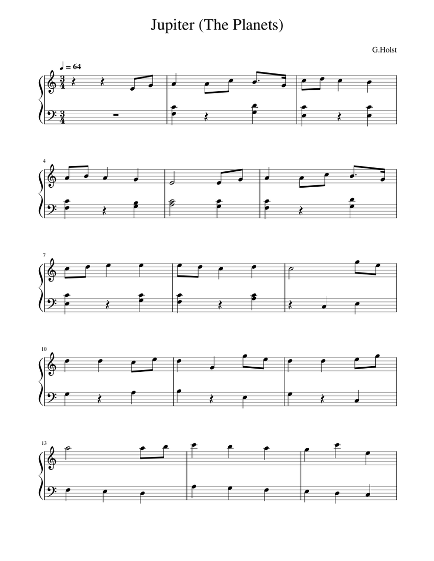 Jupiter (The Planets) – Gustav Holst Sheet music for Piano (Solo ...