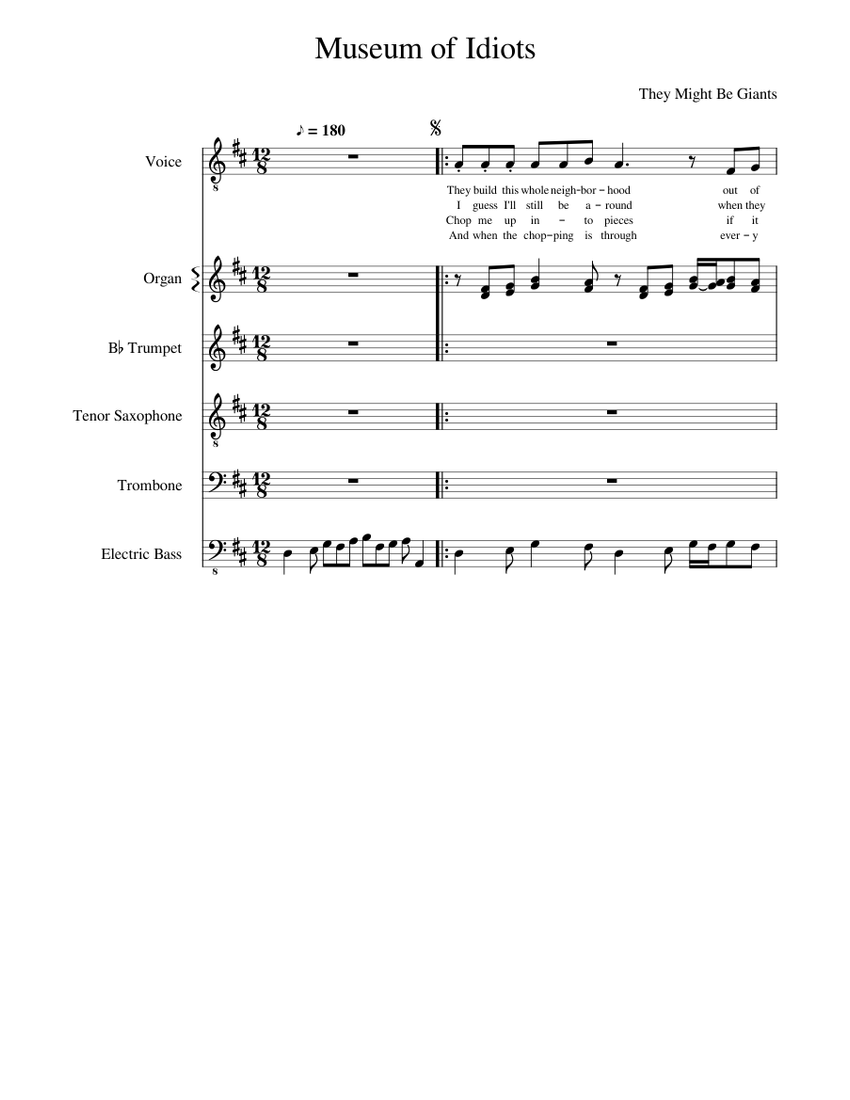 Museum of Idiots Sheet music for Trombone, Organ, Vocals, Saxophone ...