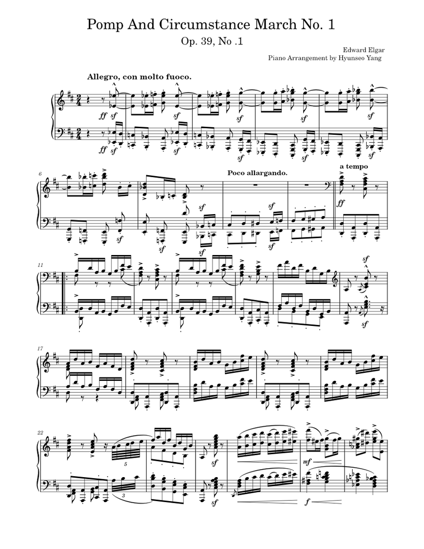 Pomp and Circumstance March No.1, Op.39 No.1 – Edward Elgar Sheet music ...