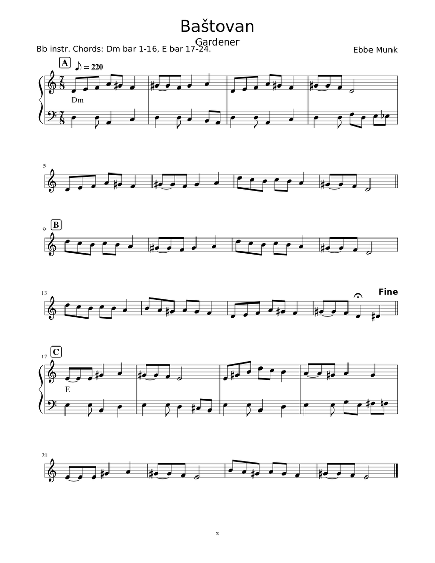 Bastovan – Ebbe Munk Sheet music for Piano (Mixed Ensemble) Easy ...