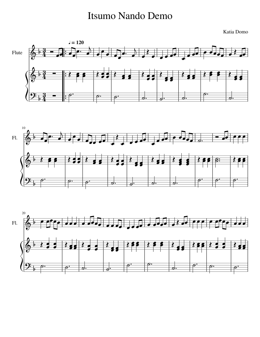 Itsumo Nando Demo Sheet music for Piano, Flute (Solo) | Musescore.com