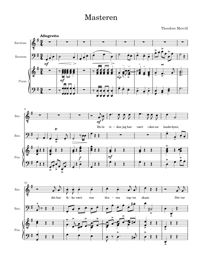 Masteren Sheet music for Piano, Baritone, Bassoon (Mixed Trio ...