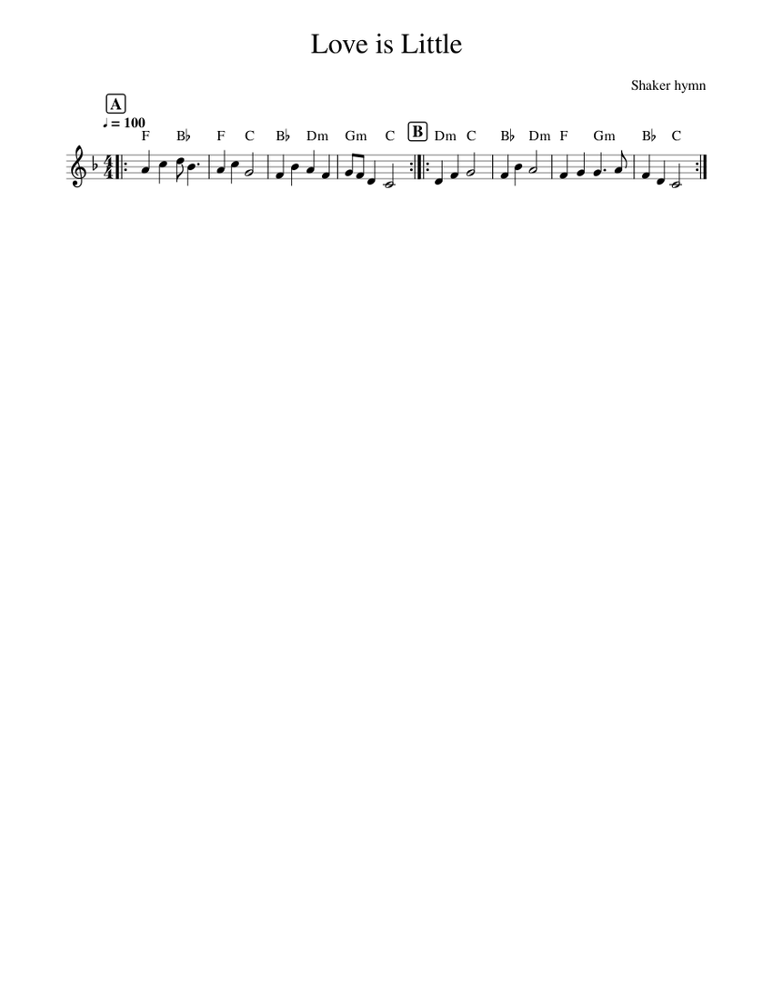 Shaker hymn - Love is Little Sheet Music with Chords for Woodwinds ...