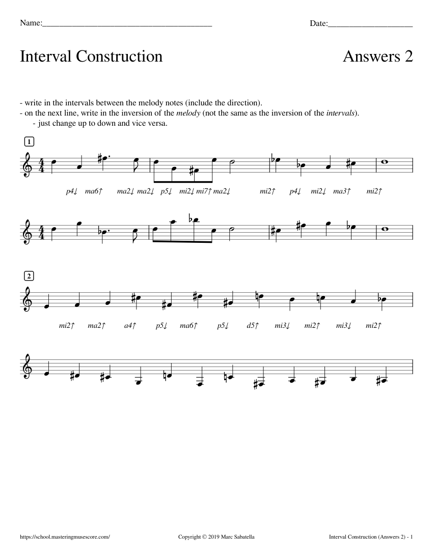 Interval Construction (Answers 2) Sheet music for Piano (Solo ...