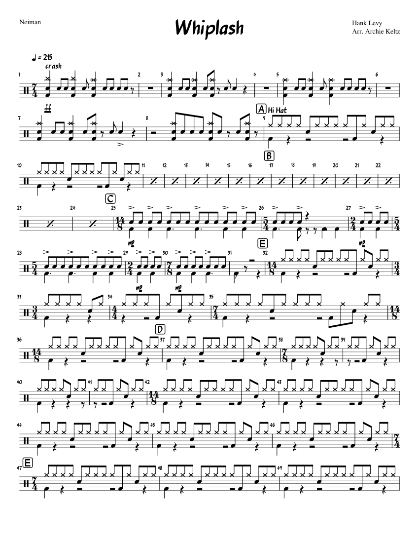 Whiplash-Drumset Sheet Music for Drum group (Solo) | MuseScore.com