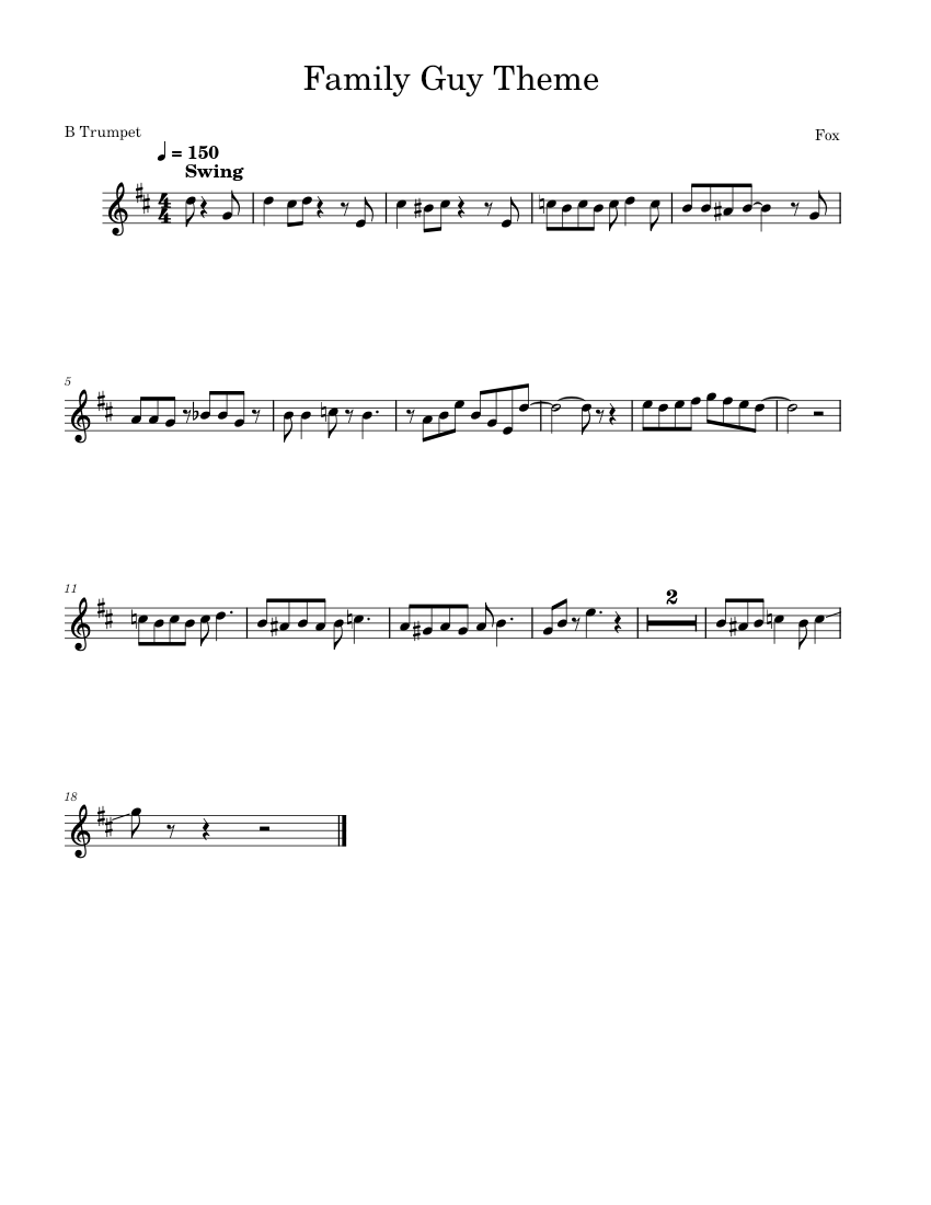 Family Guy Theme Sheet Music for Trumpet in b-flat (Solo) | MuseScore.com