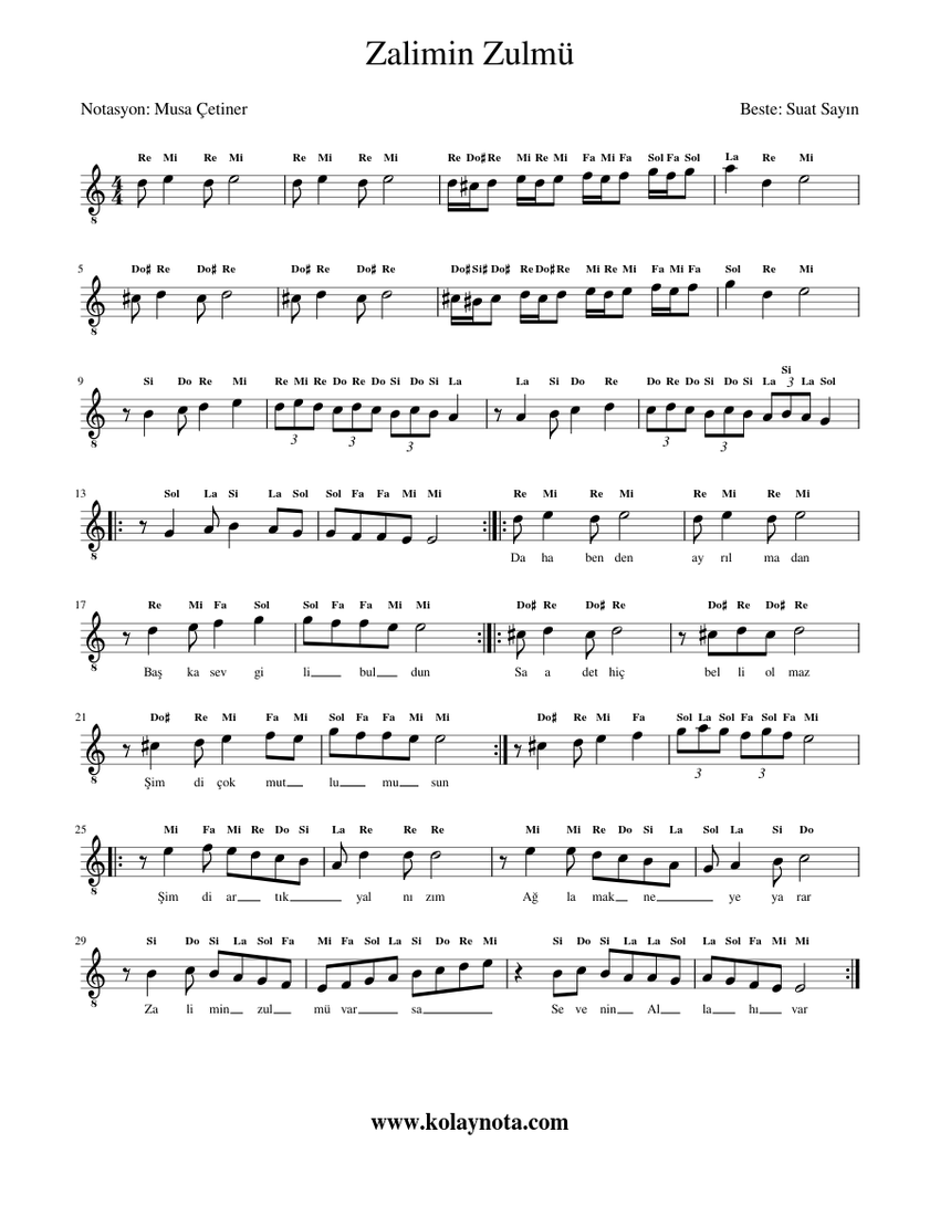 Zalimin Zulmü Sheet music for Guitar (Solo) | Musescore.com