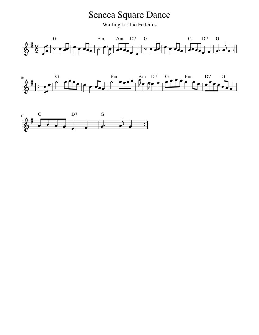 Seneca Square Dance Sheet Music with Chords for Piano (Solo) easy ...
