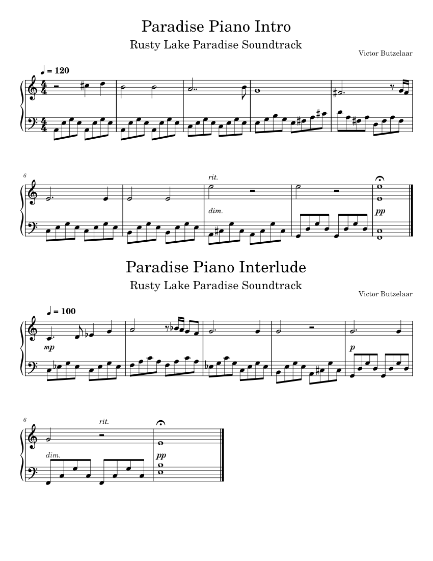 Paradise Piano Intro - Victor Butzelaar Sheet Music for Piano (Solo ...