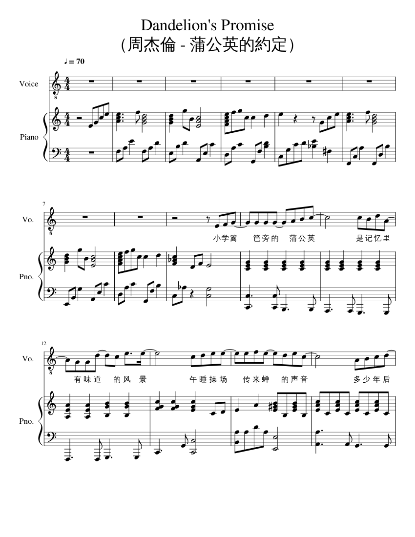Dandelion's Promise Sheet music for Piano, Vocals (Solo) | Musescore.com