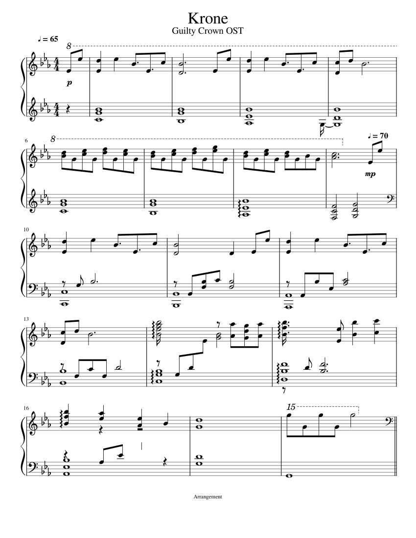 Guilty Crown OST - Krone (piano) Sheet Music for Piano (Solo ...