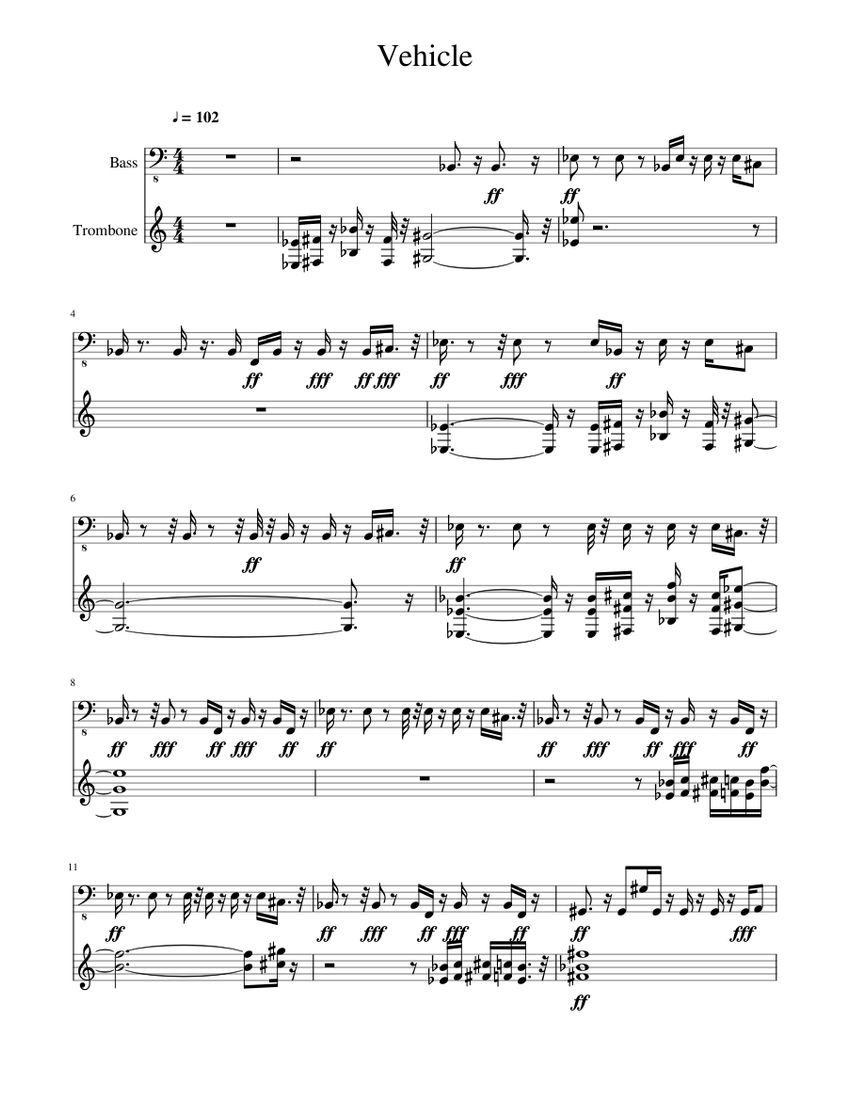 Vehicle - Ides Of March Sheet Music for Trombone, Bass guitar (Mixed ...