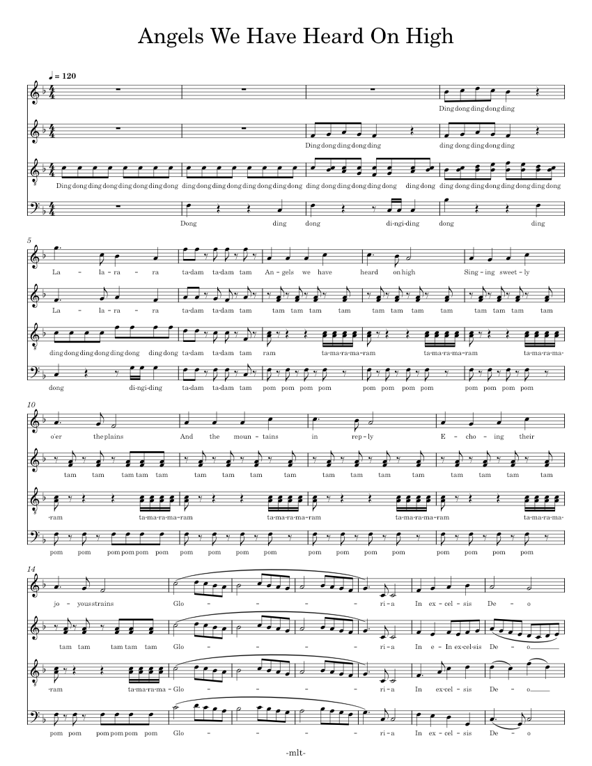 Angels We Have Heard On High Sheet Music for Soprano, Alto, Tenor, Bass ...