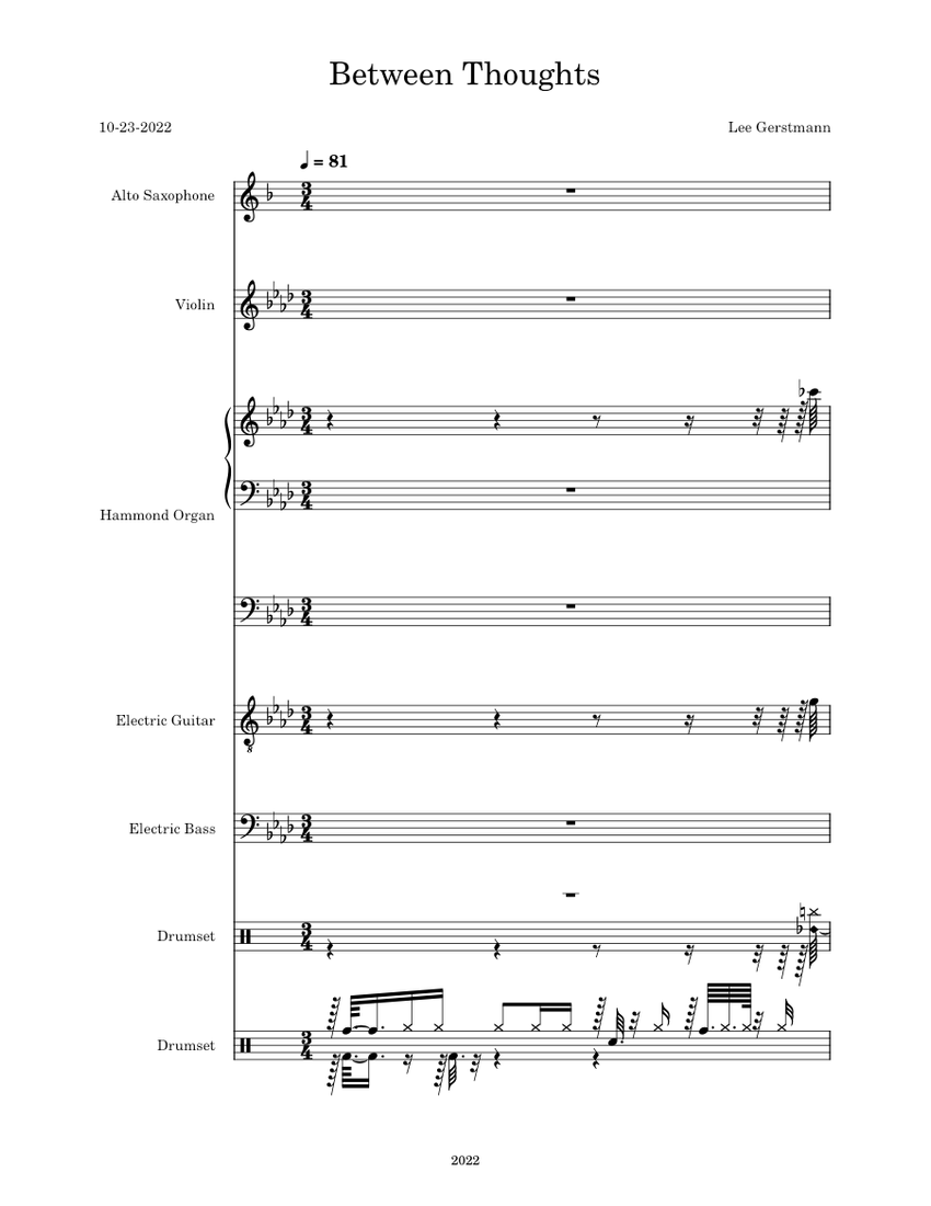 Between Thoughts Sheet music for Organ, Saxophone alto, Violin, Guitar ...