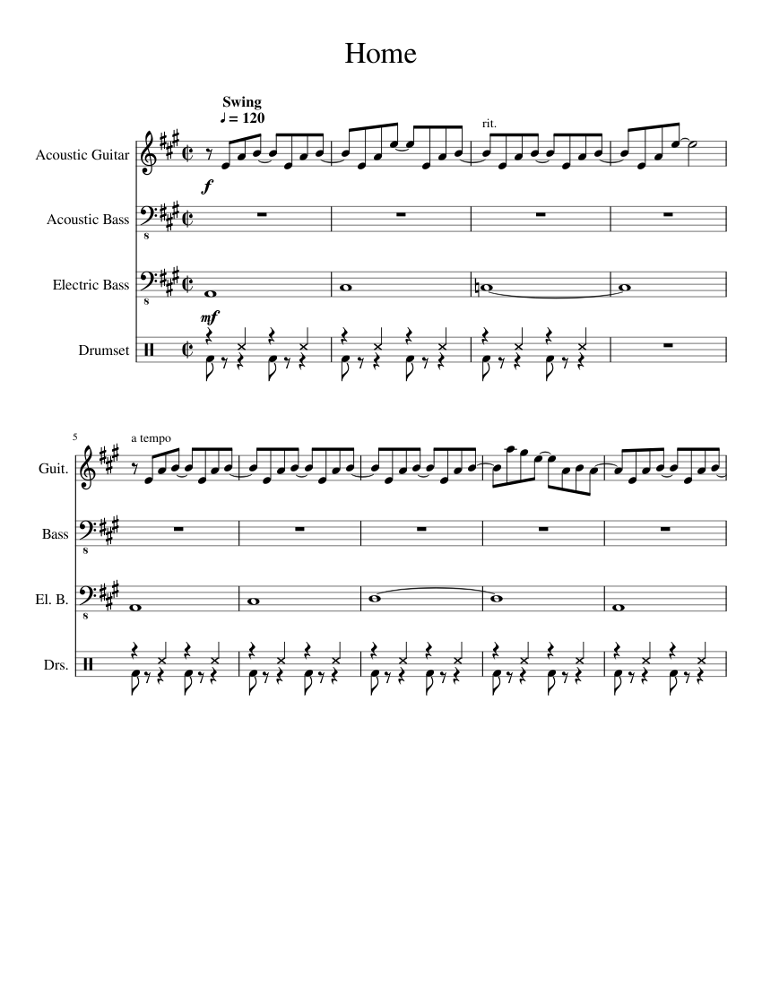 Undertale - Home Sheet music for Guitar, Bass guitar, Drum group (Mixed ...